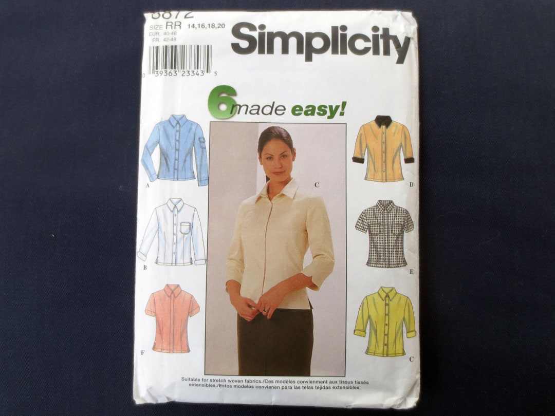 1999 Shirt Uncut Vintage Pattern, Simplicity 8872, Plus Size 14, 16, 18 ...