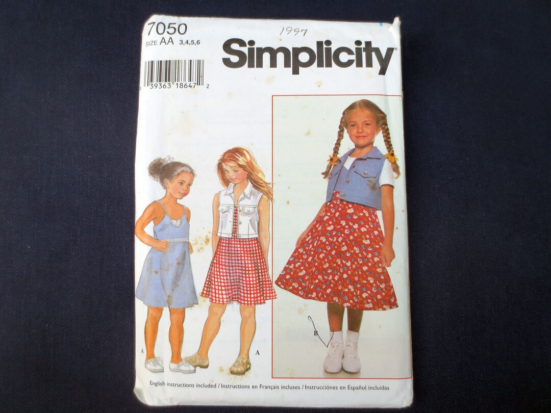 1996 Dress & Vest Uncut Vintage Pattern, Simplicity 7050, Girls Size 3 ...