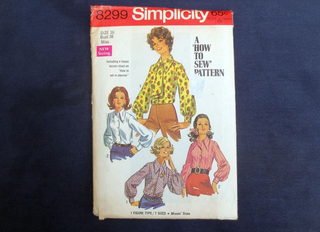 1969 Blouse & Ascot Vintage Pattern, Simplicity 8299, Size 16, Bust 38 - Etsy