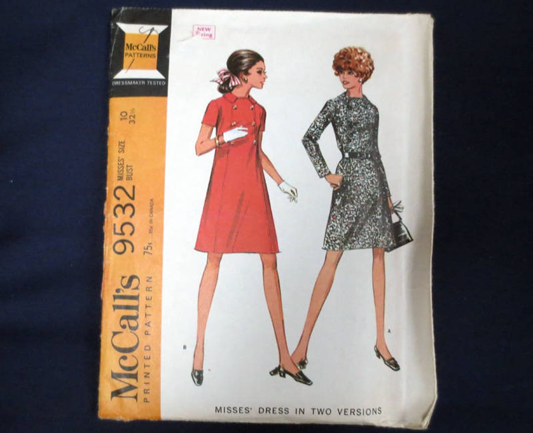 1968 Dress, Classic 1960s, Uncut Vintage Pattern, Mccalls 9532, Size 10 ...
