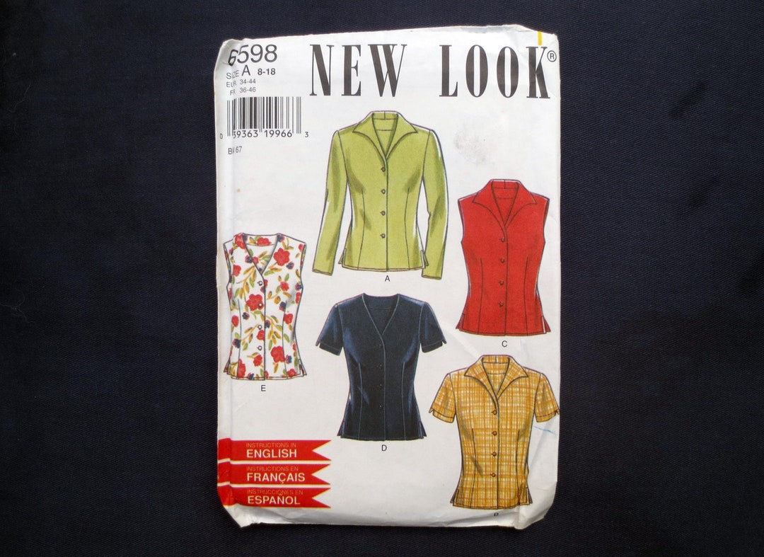 Front-button Top Uncut Pattern, New Look 6598, Size 8, 10, 12, 14, 16 ...