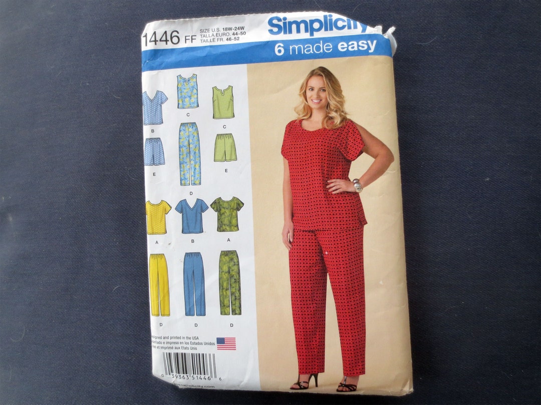 Top & Pants or Shorts Uncut Pattern, Simplicity 1446, Plus Size 18, 20 ...