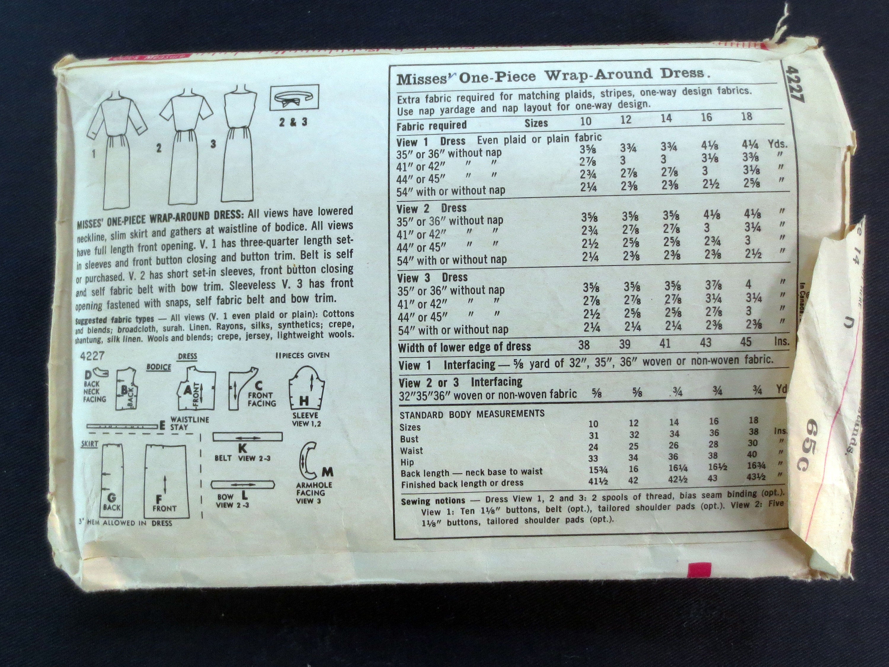 1960s Wrap Around Dress With Buttons Vintage Pattern, Simplicity 4227 ...