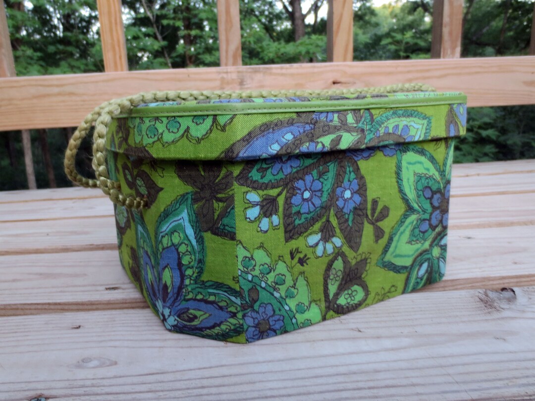 Avocado Green Floral Sewing Box, Vintage - Etsy