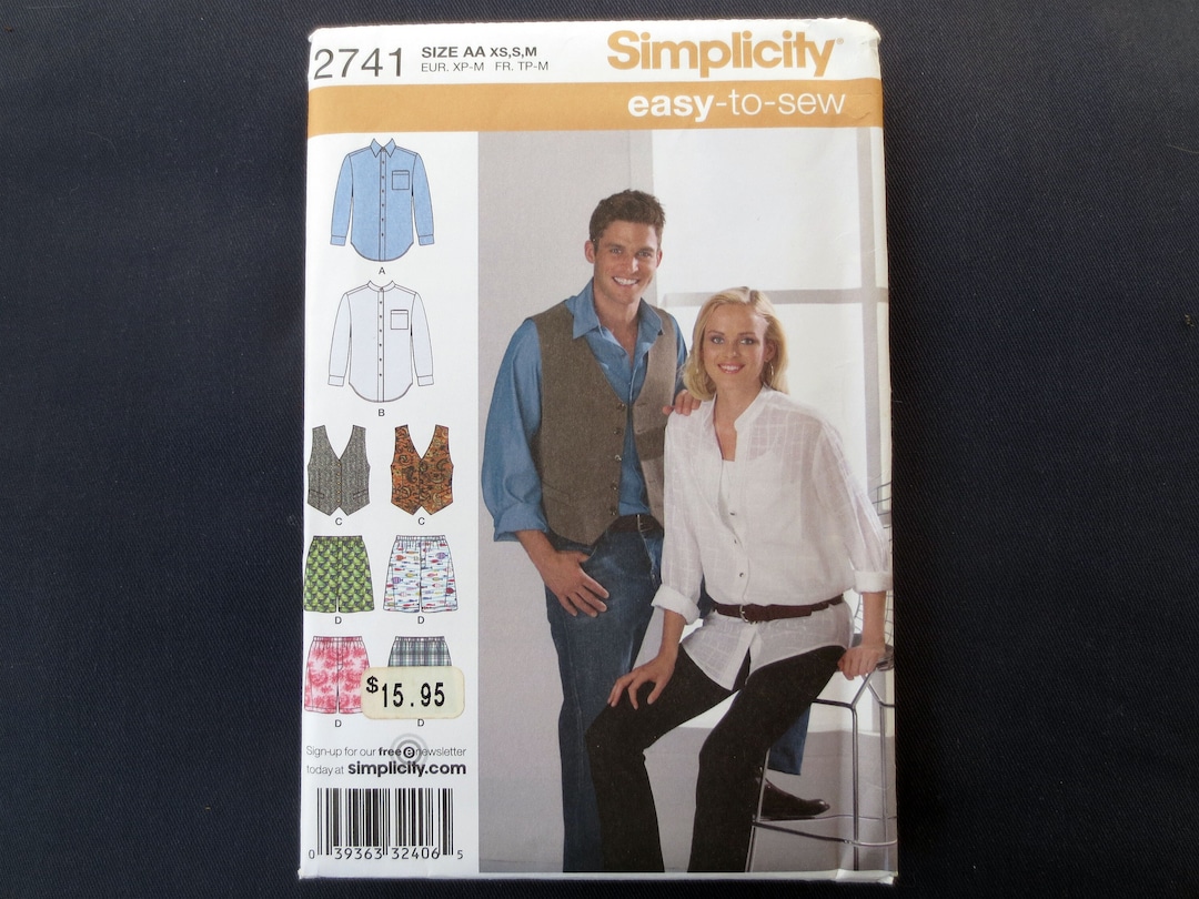 Unisex Shirt, Vest & Boxer Shorts Uncut Pattern, Simplicity 2741, Chest ...