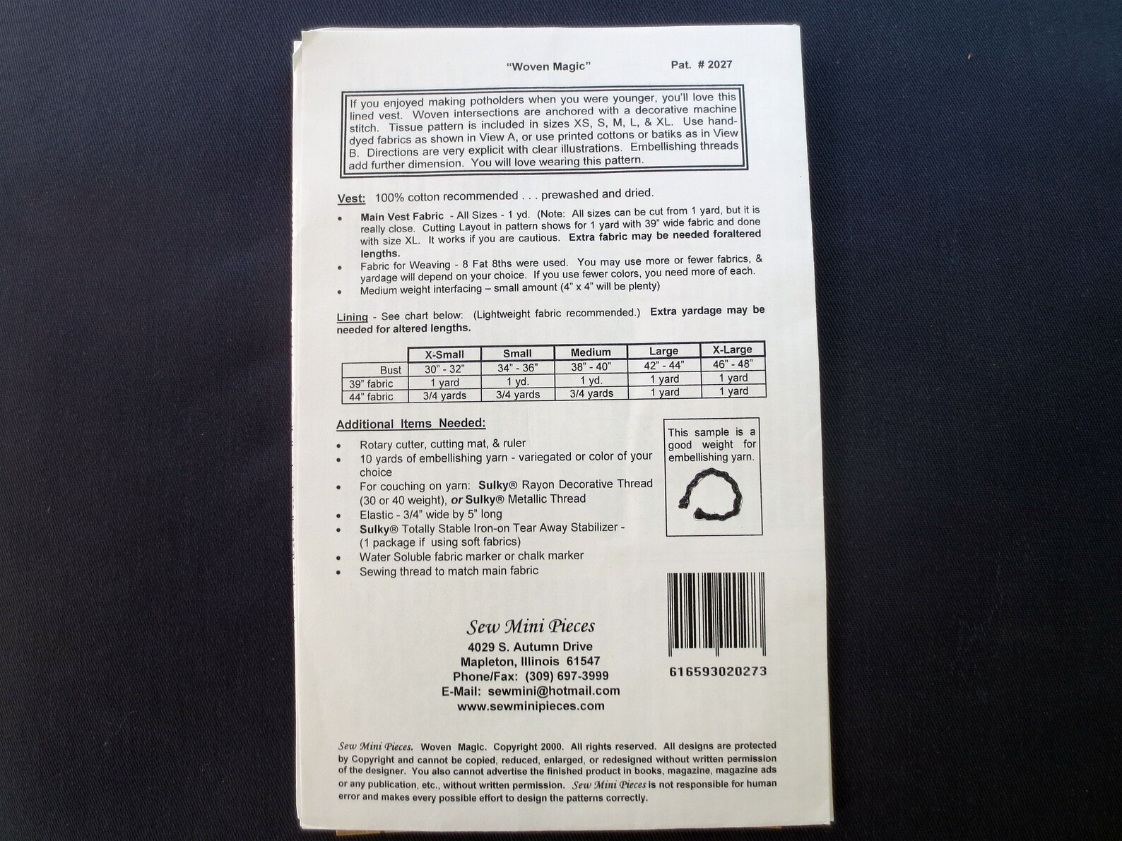 2000 Woven Magic Vest Uncut Vintage Pattern, Sew Mini Pieces 2027 ...