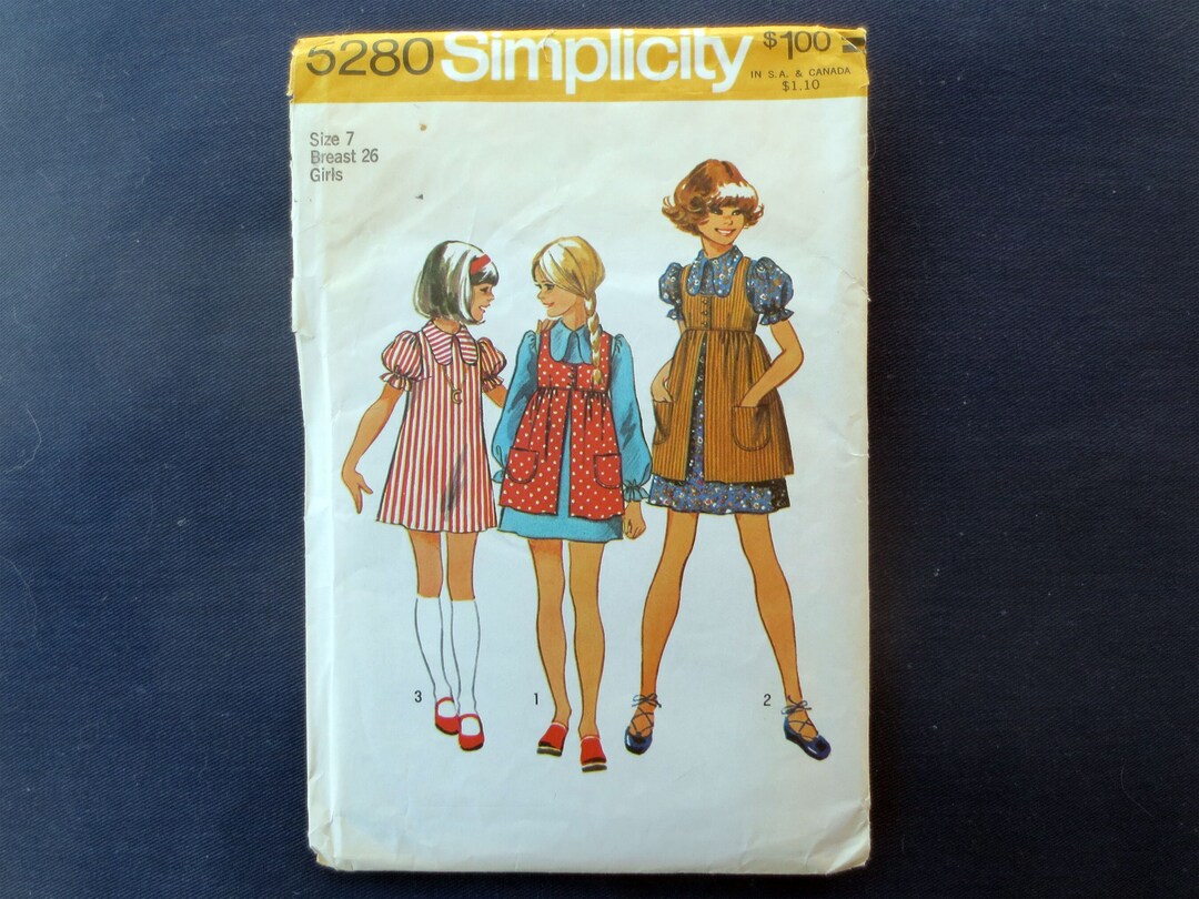 1972 Dress & Smock Vintage Pattern, Simplicity 5280, Girls’ Size 7 ...