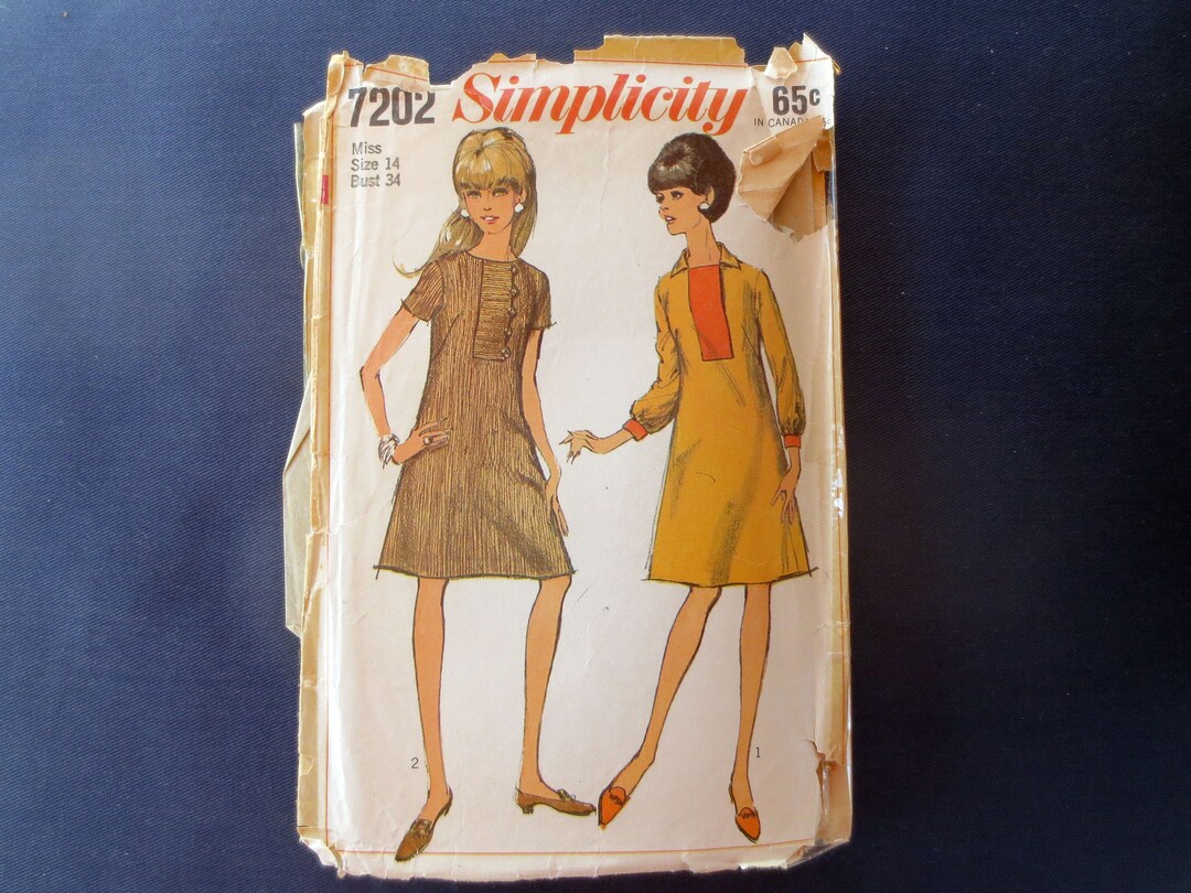 1967 A-line Dress Uncut Vintage Pattern, Simplicity 7202, Size 14, Bust ...