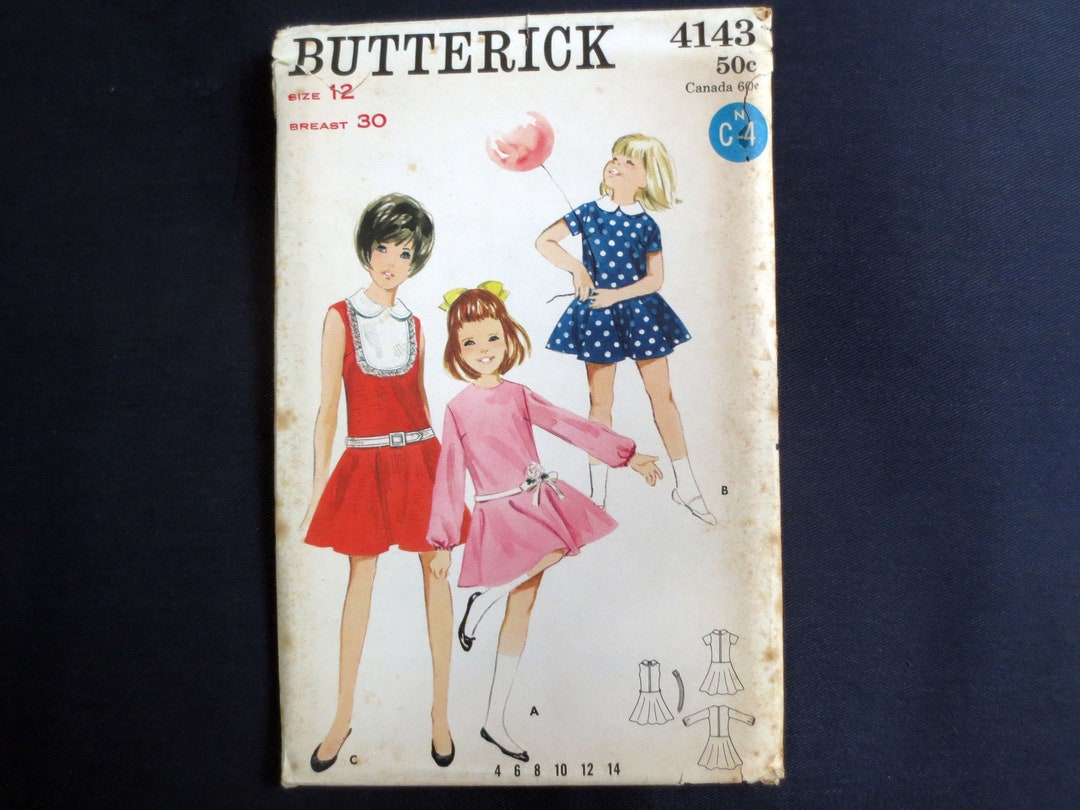 1960s Dress Uncut Vintage Pattern, Butterick 4143, Girls Size 12 ...