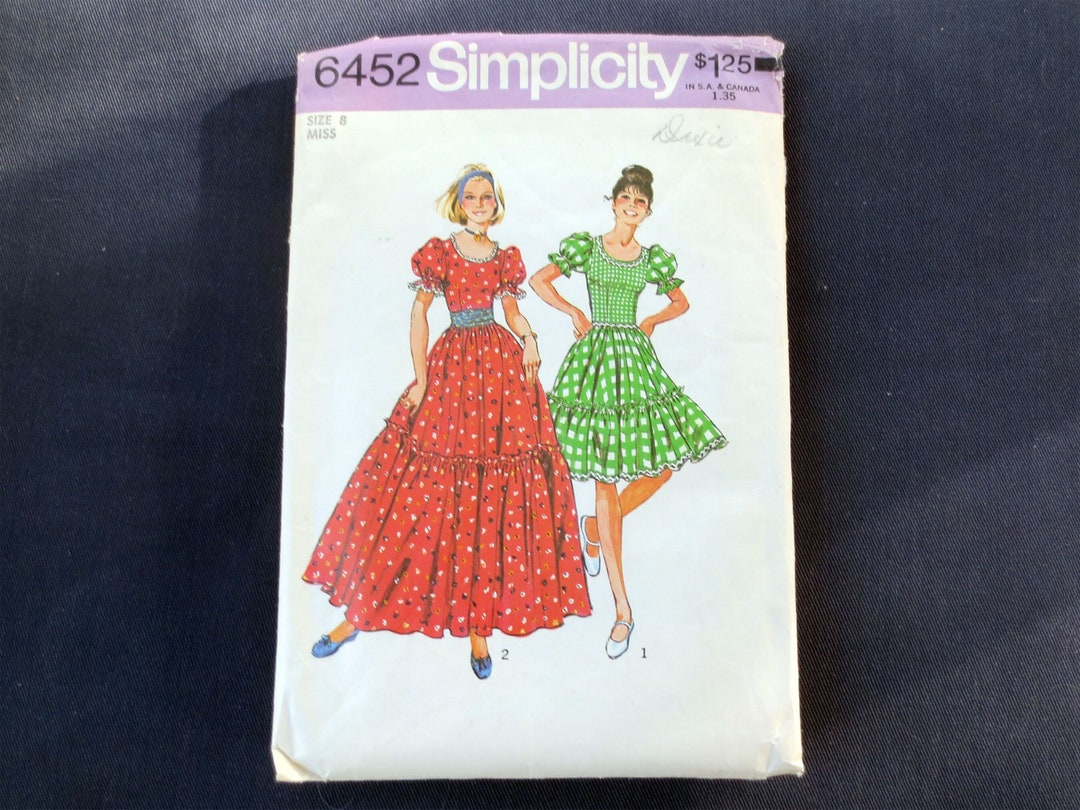 1974 Tiered Ruffled Dress With Cummerbund Vintage Pattern, Simplicity ...