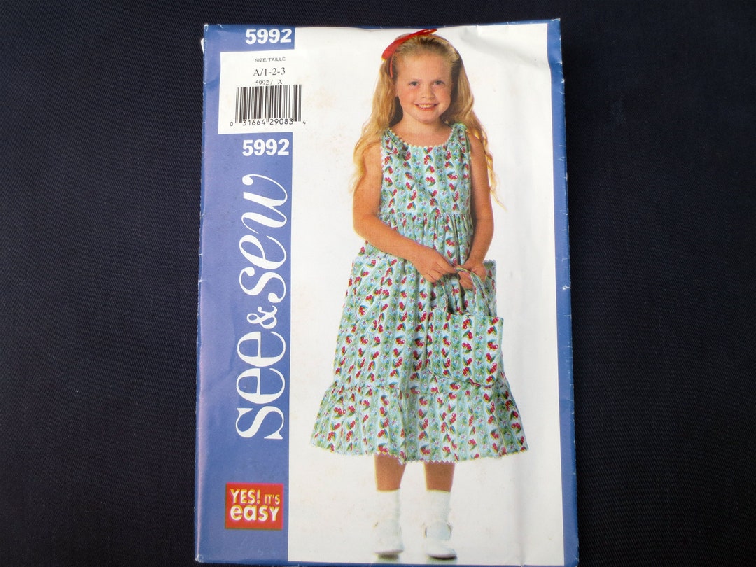 1998 Toddlers Dress and Bag Uncut Pattern, See & Sew 5992, Size 1, 2, 3 ...