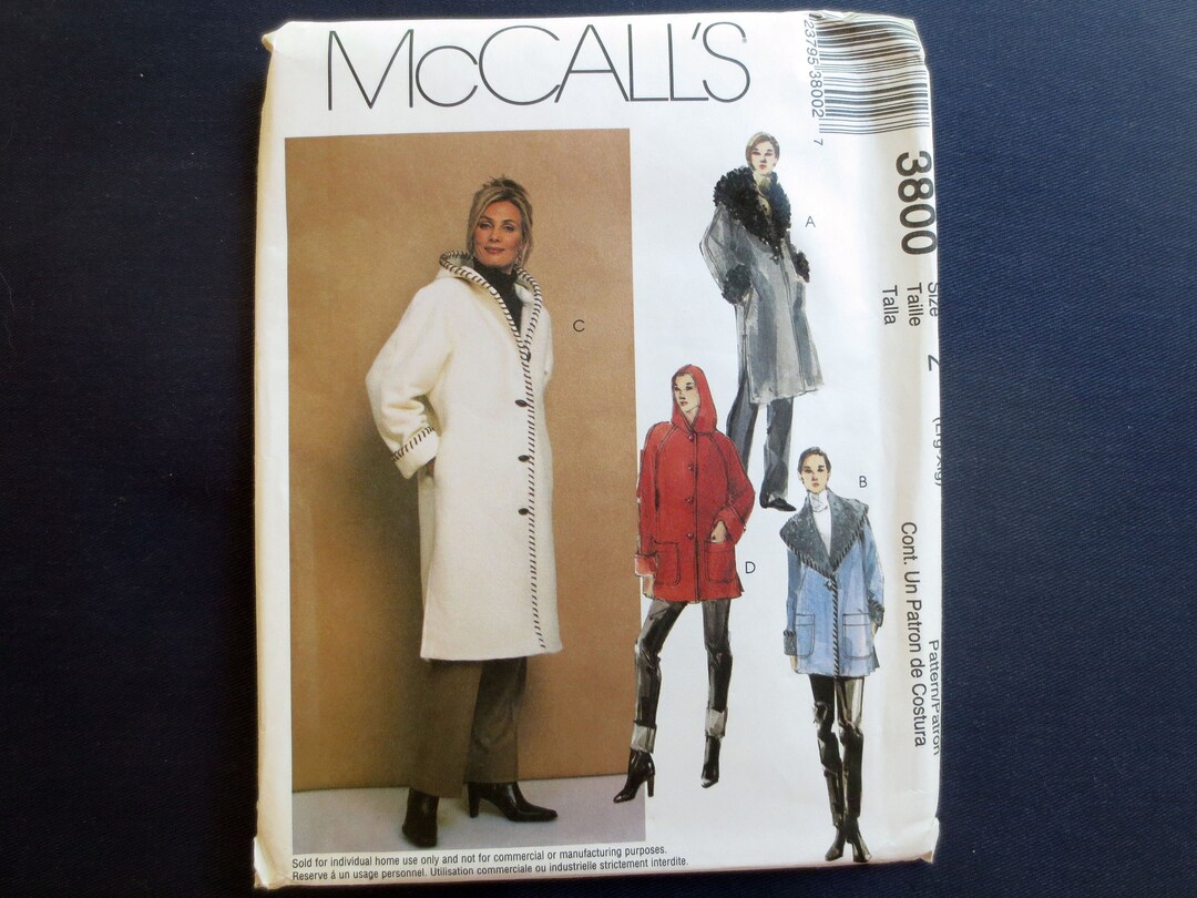 2002 Coat Uncut Vintage Sewing Pattern, Mccalls 3800, Plus Size 16, 18 ...