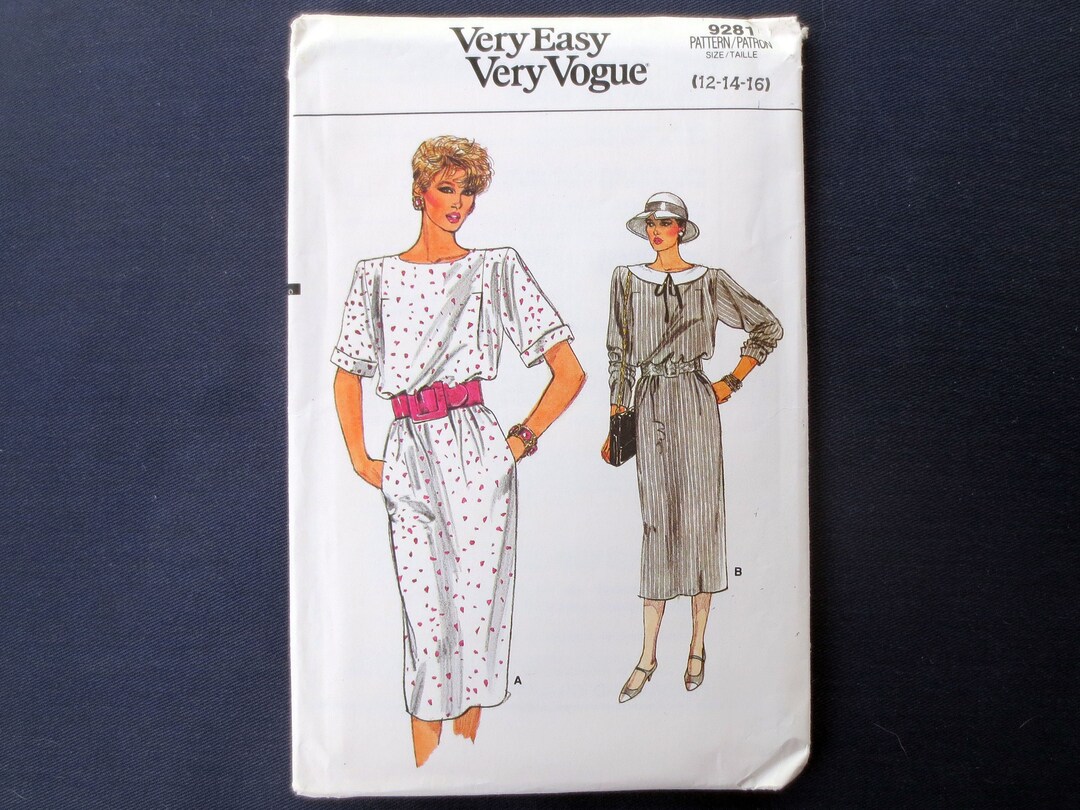 1985 Blouson Dress Uncut Vintage Pattern, Vogue 9281, Size 12, 14, 16 ...