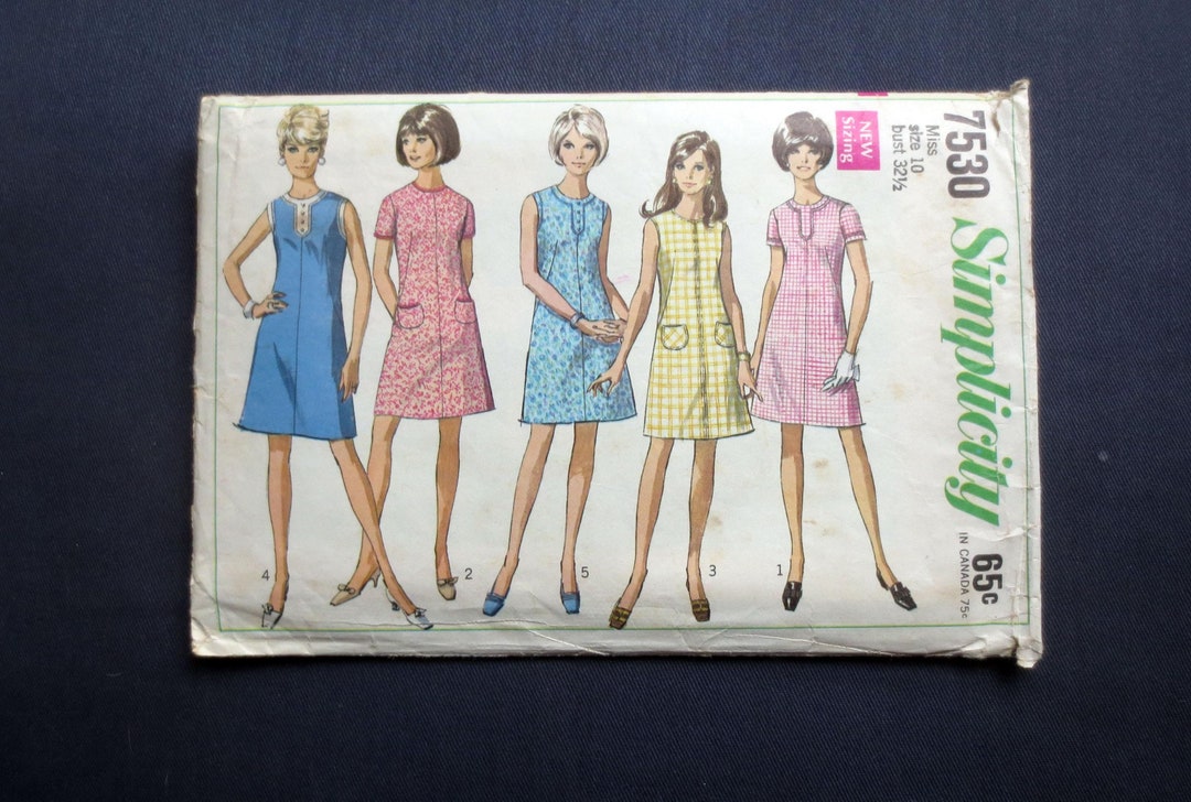 1968 A-line Dress Vintage Pattern, Simplicity 7530, Size 10, Bust 32.5 ...
