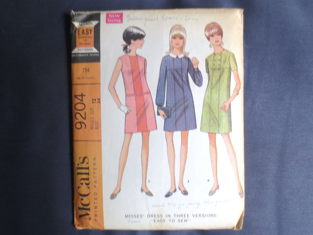 1968 Dress With Front Panel Vintage Sewing Pattern Mccalls - Etsy