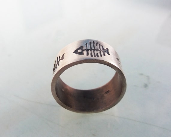 Fish Bone Silver Mens Ring - Etsy