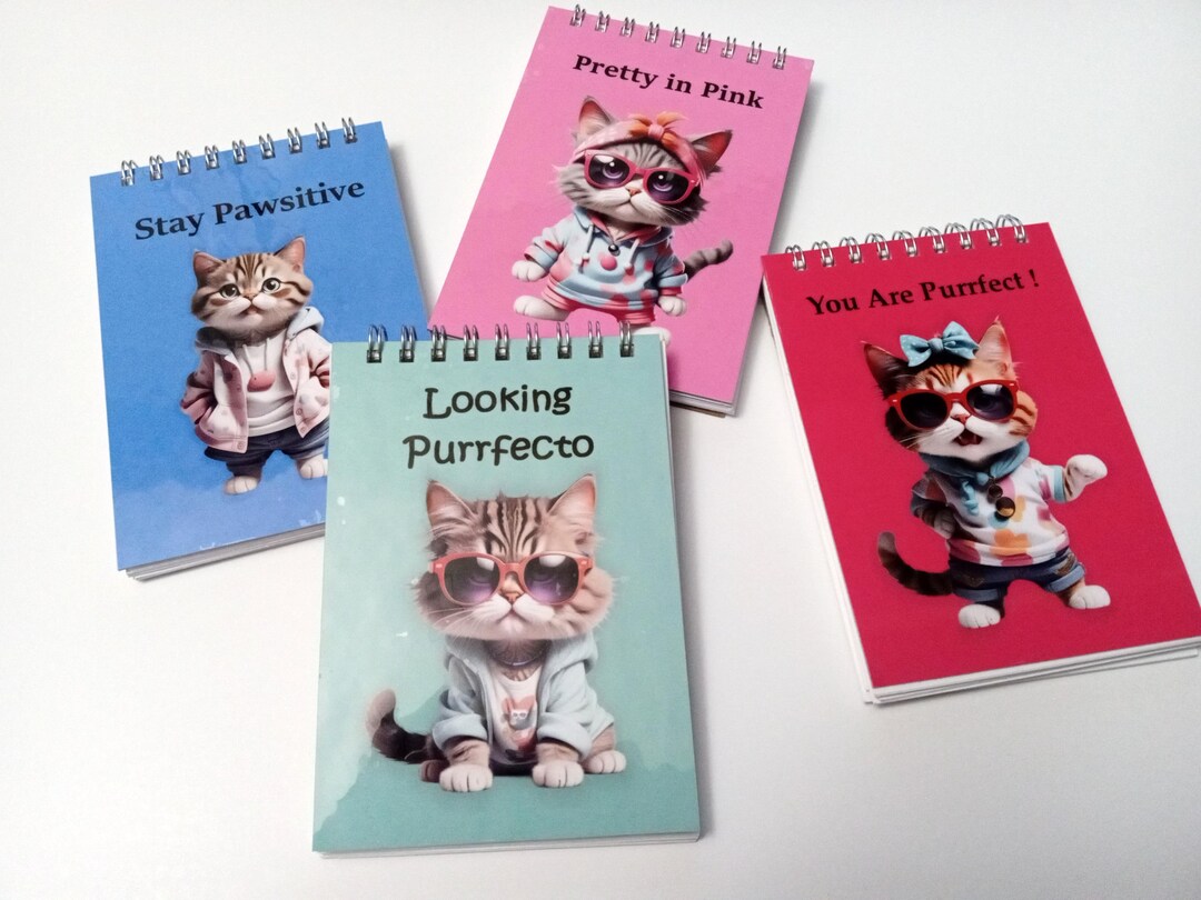 Four Adorable Cat Notebooks, Each Notebook Features A Different Playful ...
