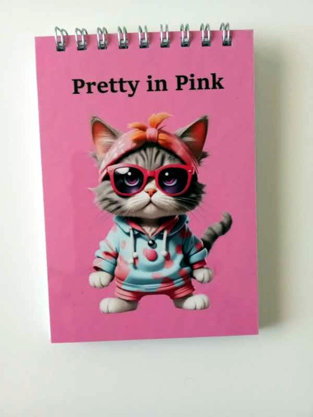 Spiral Notebook With A Cute "pretty in Pink" Cat Front Cover, 3 1/2 X 5 ...