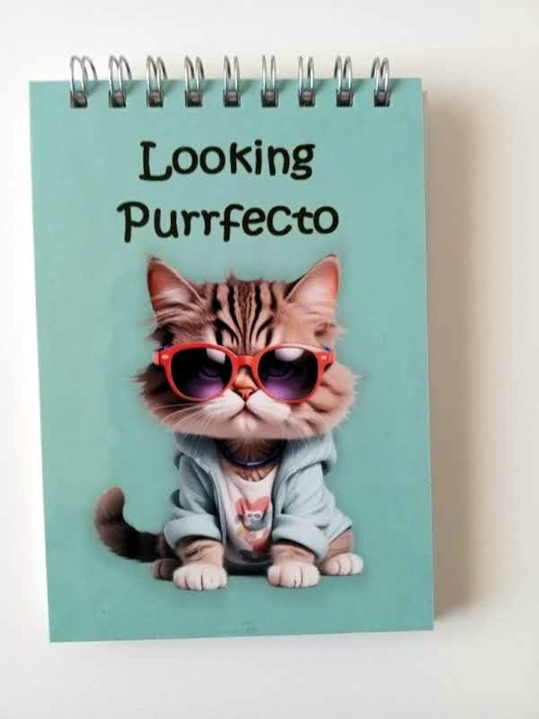 Spiral Notebook With A Cute "looking Purrfecto" Cat Front Cover, 3 1/2 ...
