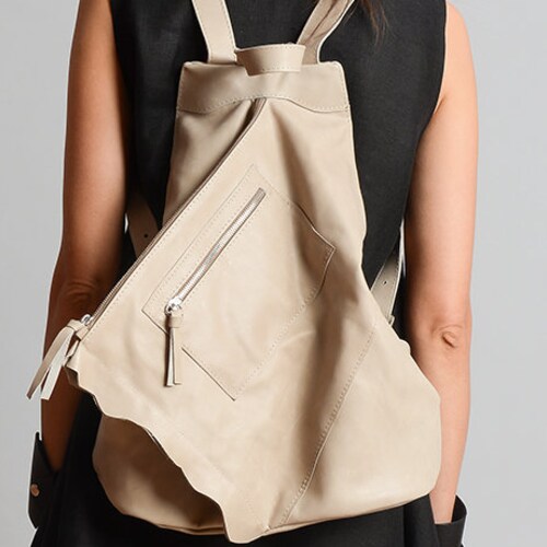 Beige Extravagant Backpack/genuine Leather Bag/everyday Beige - Etsy