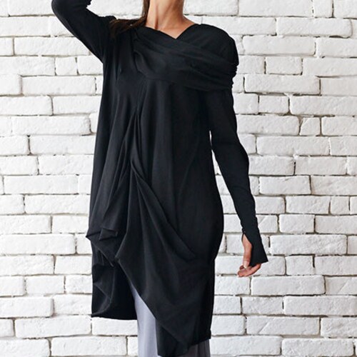 Long Sleeve Black Tunic/ Draped Tunic/black Dress/oversize - Etsy