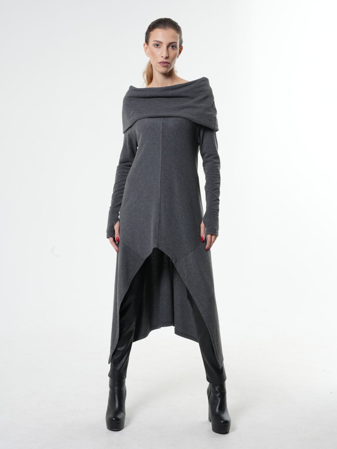 Dark Grey Loose Tunic/extravagant Casual Top/comfortable Tunic Dress ...