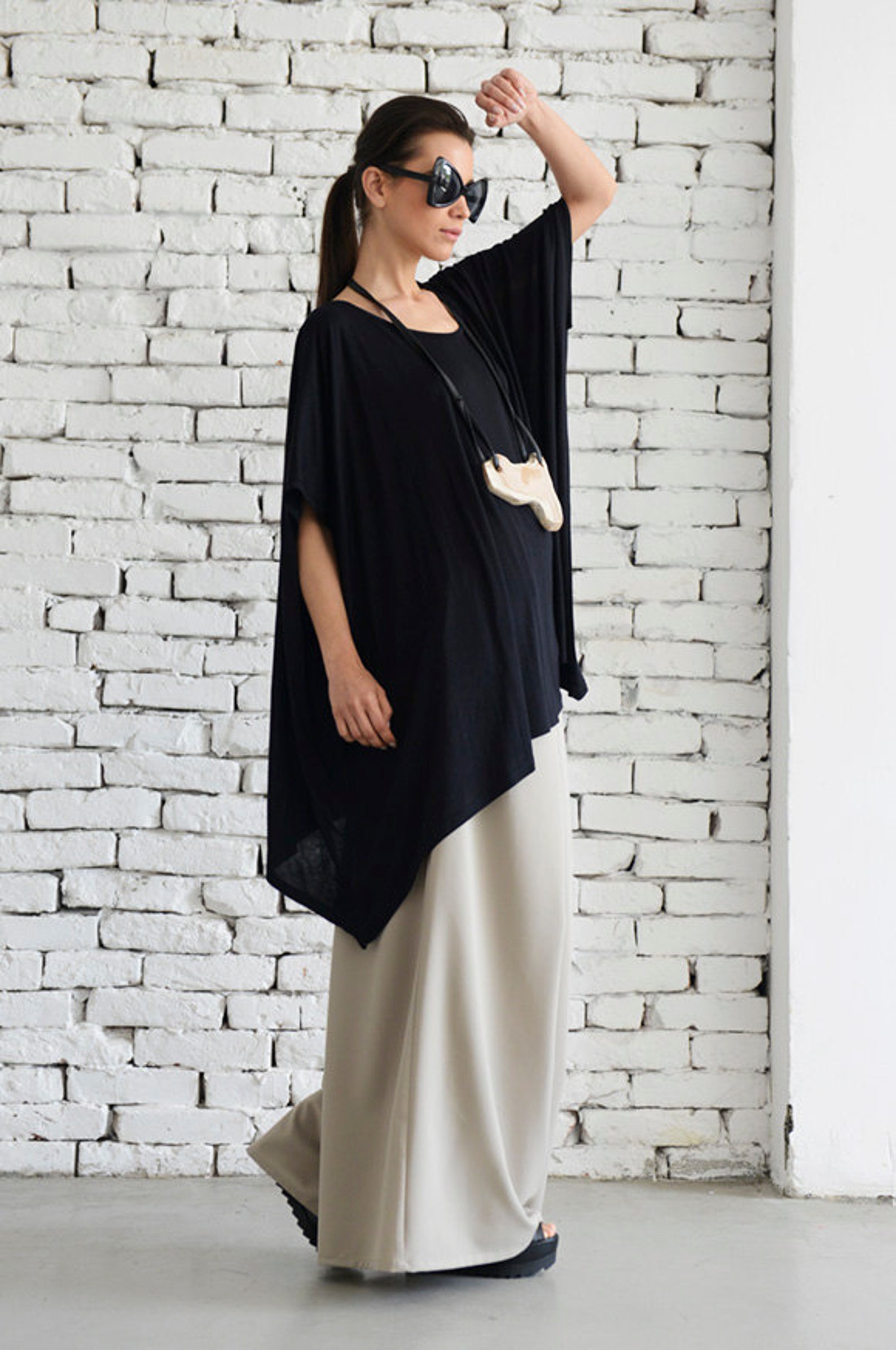 Black Blouse / Long Black Top / Asymmetric Top / Black Tunic / Loose ...