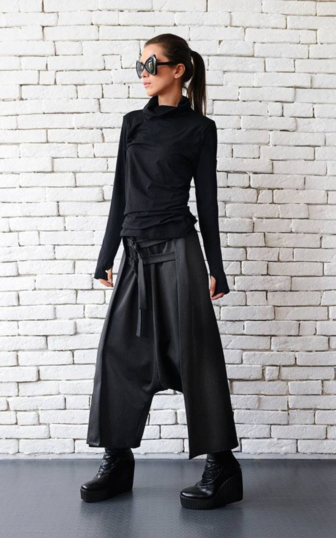 Grey Maxi Pants With Belts/extravagant Oversize Harem Pants/drop Crotch ...