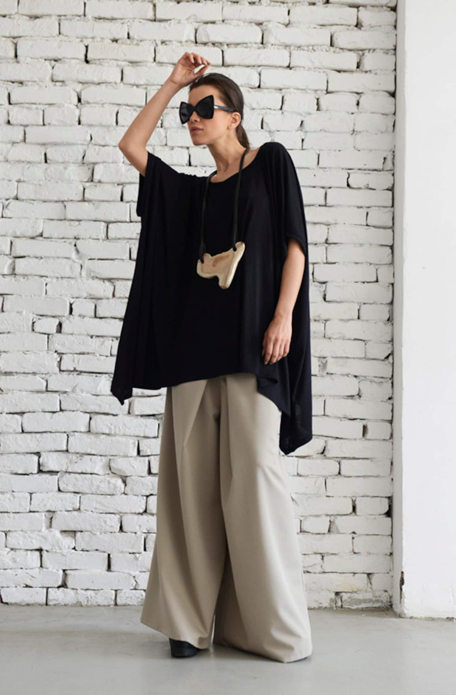 Black Blouse / Long Black Top / Asymmetric Top / Black Tunic / Loose ...