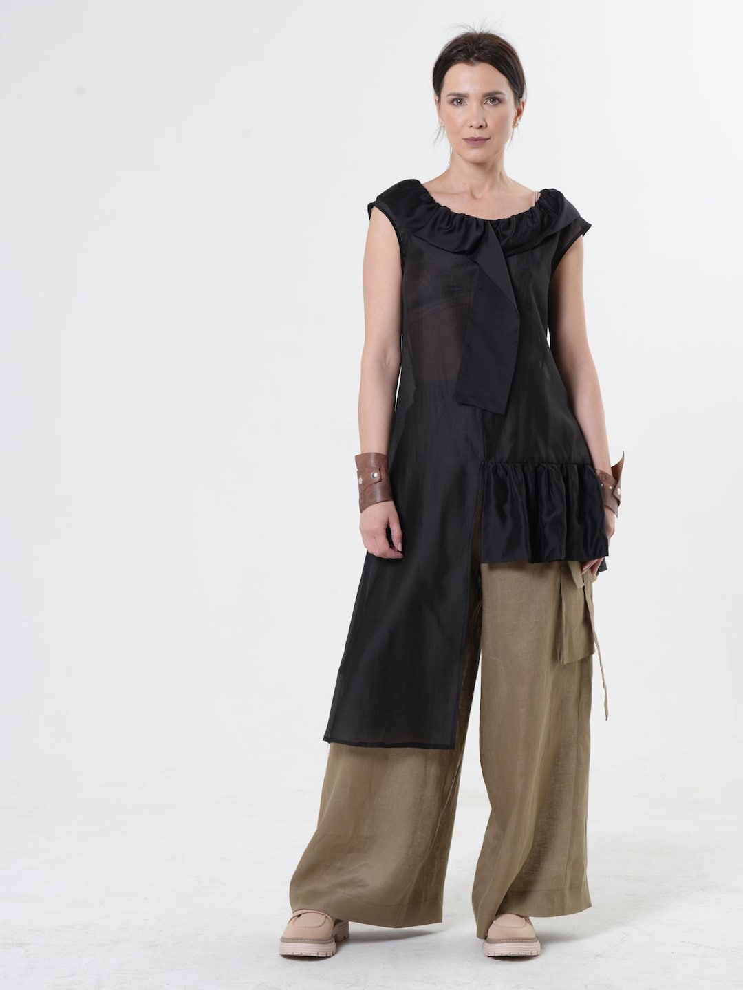 Black Transparent Top / Asymmetric Sheer Tunic / Long Avant-garde ...