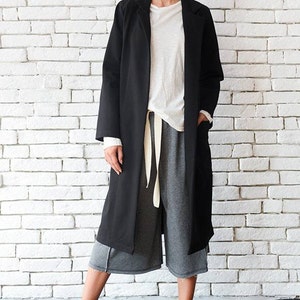 Black Loose Coat/oversize Long Jacket/long Collar Top/black Maxi Tunic ...