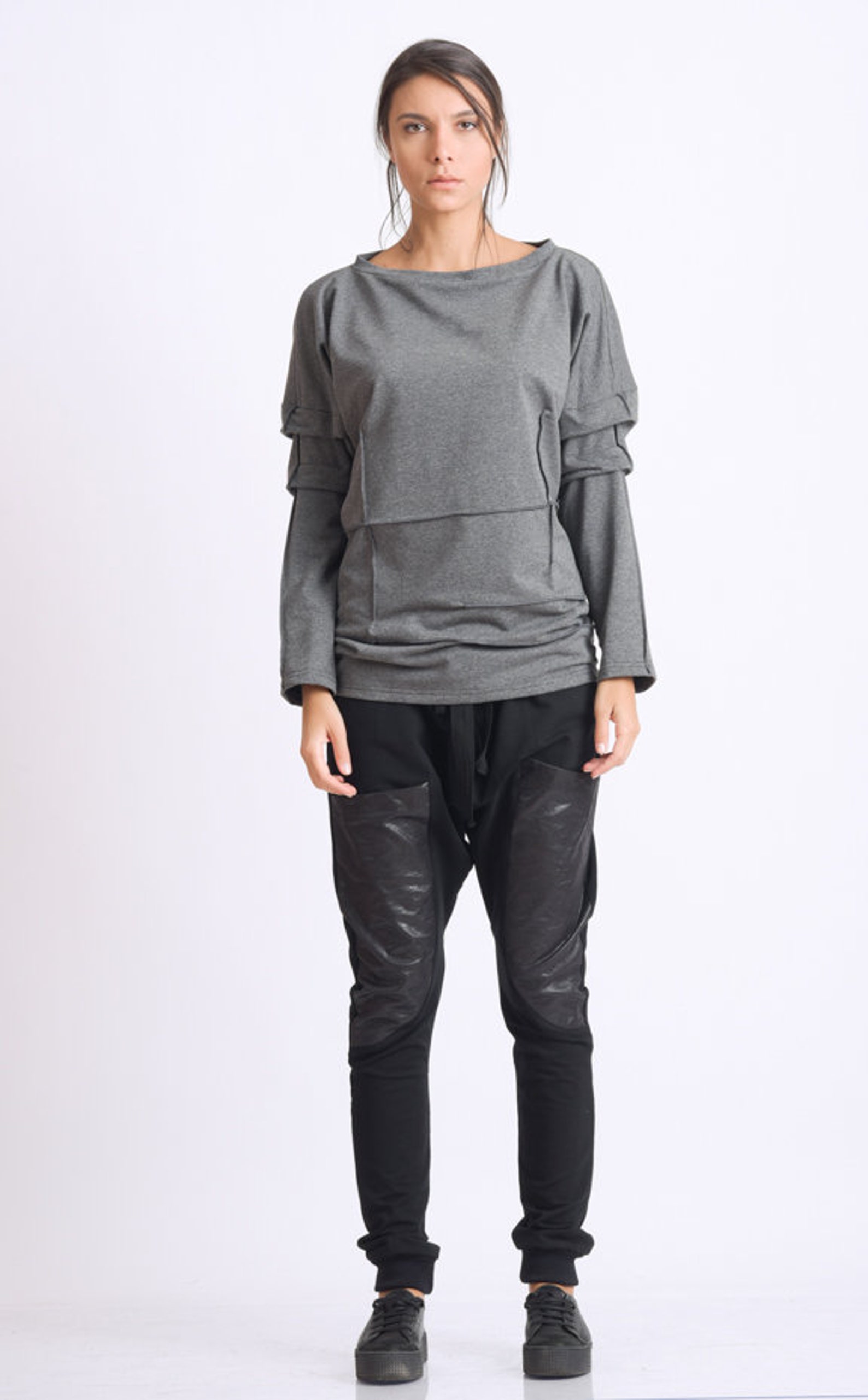 Grey Loose Tunic/extravagant Tunic Top/long Sleeve Grey Blouse/oversize ...