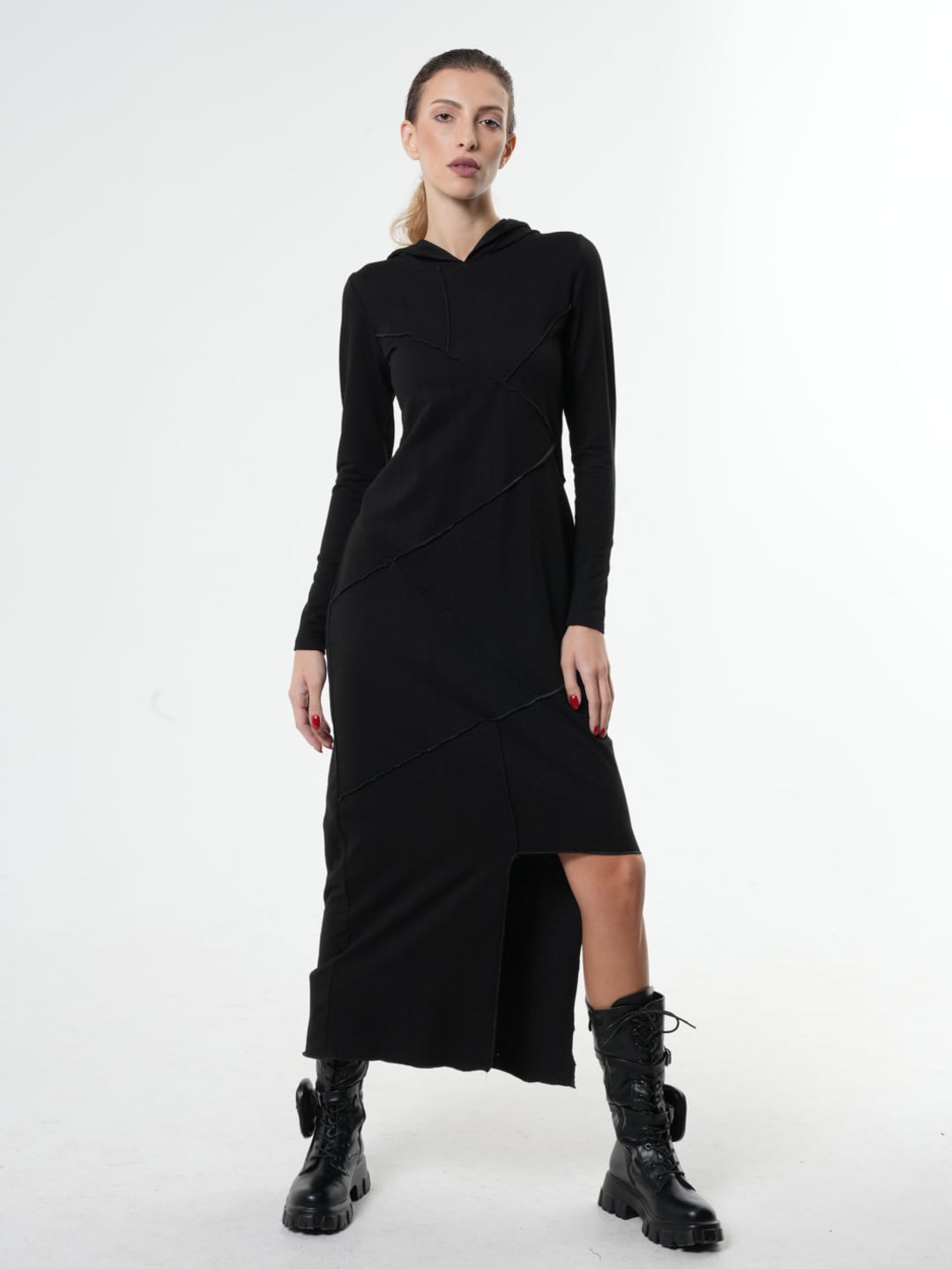 NEW Black Hooded Dress / Dress With Hood / Asymmetric Dress / Long ...