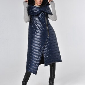 Maxi Puffer Vest / Woman Gilet / Puffy Warm Vest / Blue Sleeveless ...