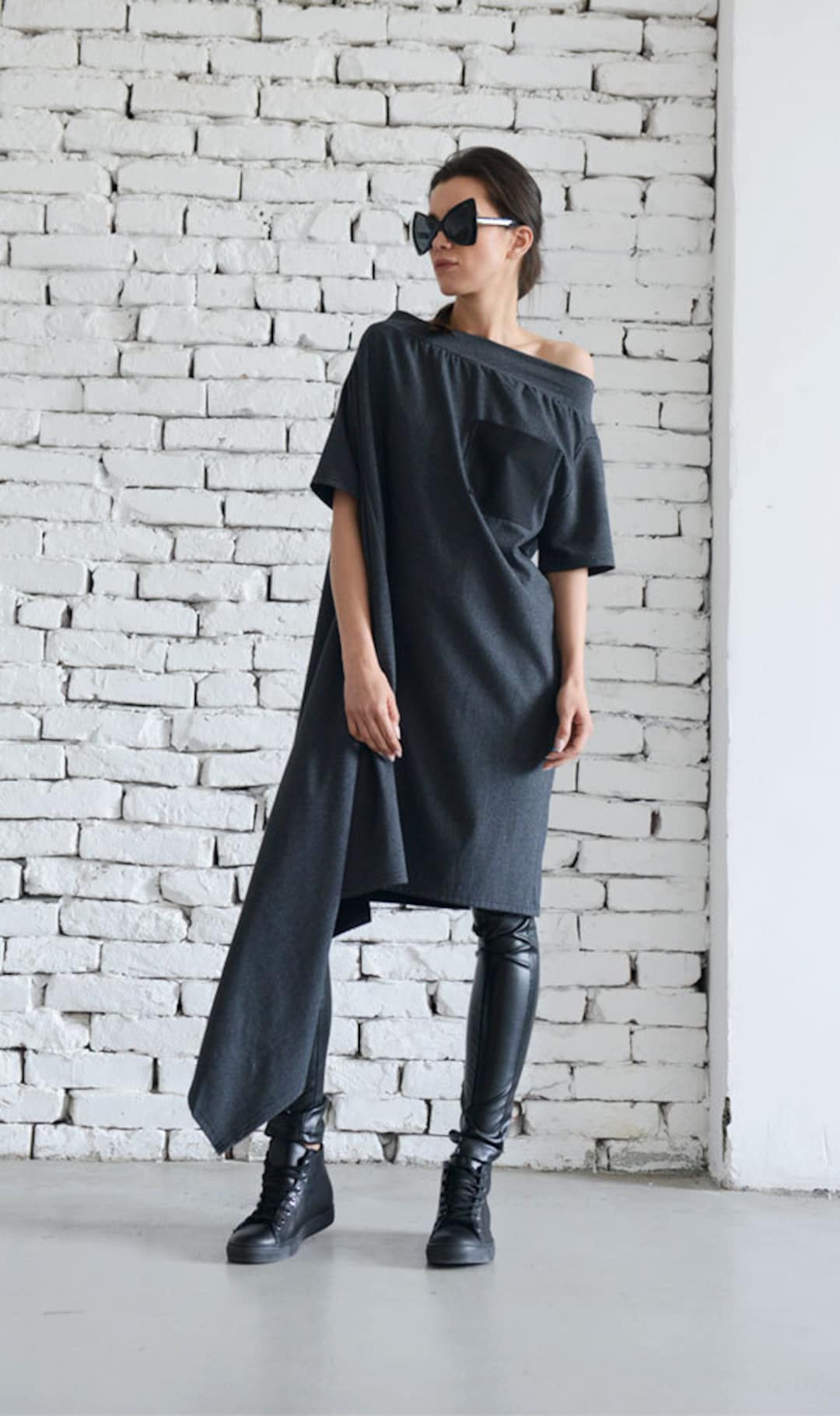 Oversize Grey Maxi Dress/extravagant Asymmetric Tunic/plus Size Kaftan ...