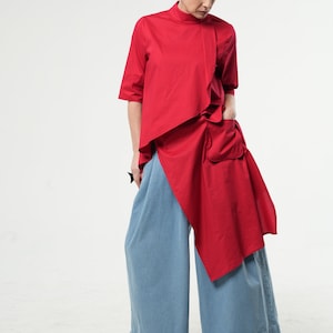 Asymmetric Red Tunic Shirt / Red Tunic Top / Long Red Tunic ...