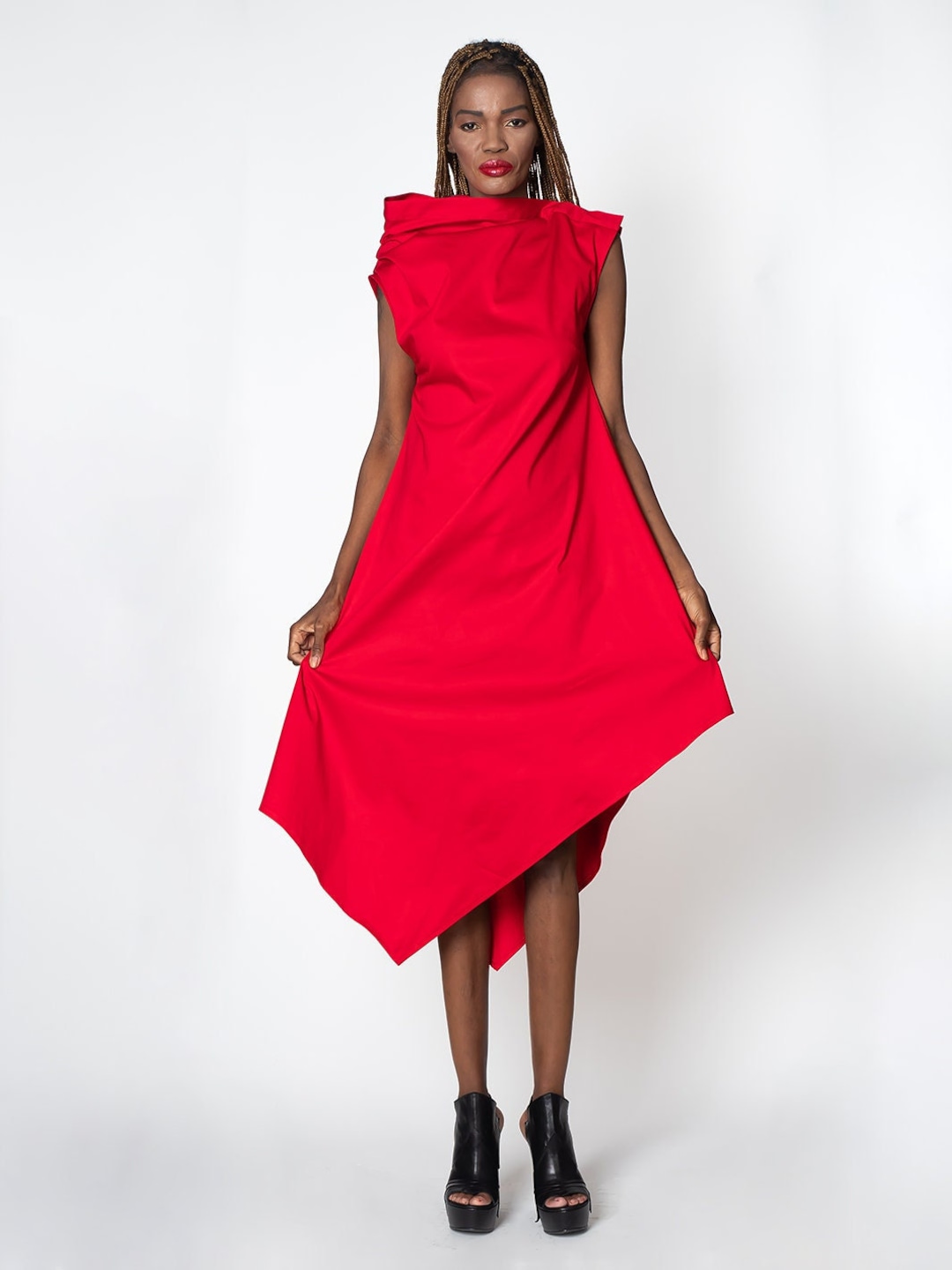 Red Boho Dress / Clubbing Dress / Red Cotton Dress / Asymmetrical Dress ...