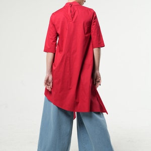 Asymmetric Red Tunic Shirt / Red Tunic Top / Long Red Tunic ...