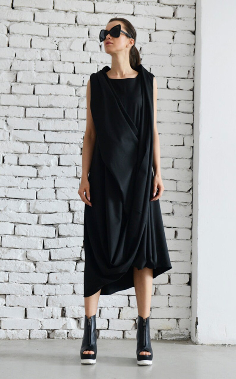 Black Maxi Dress Loose Midi Dress Twisted Tunic Long Tunic Etsy