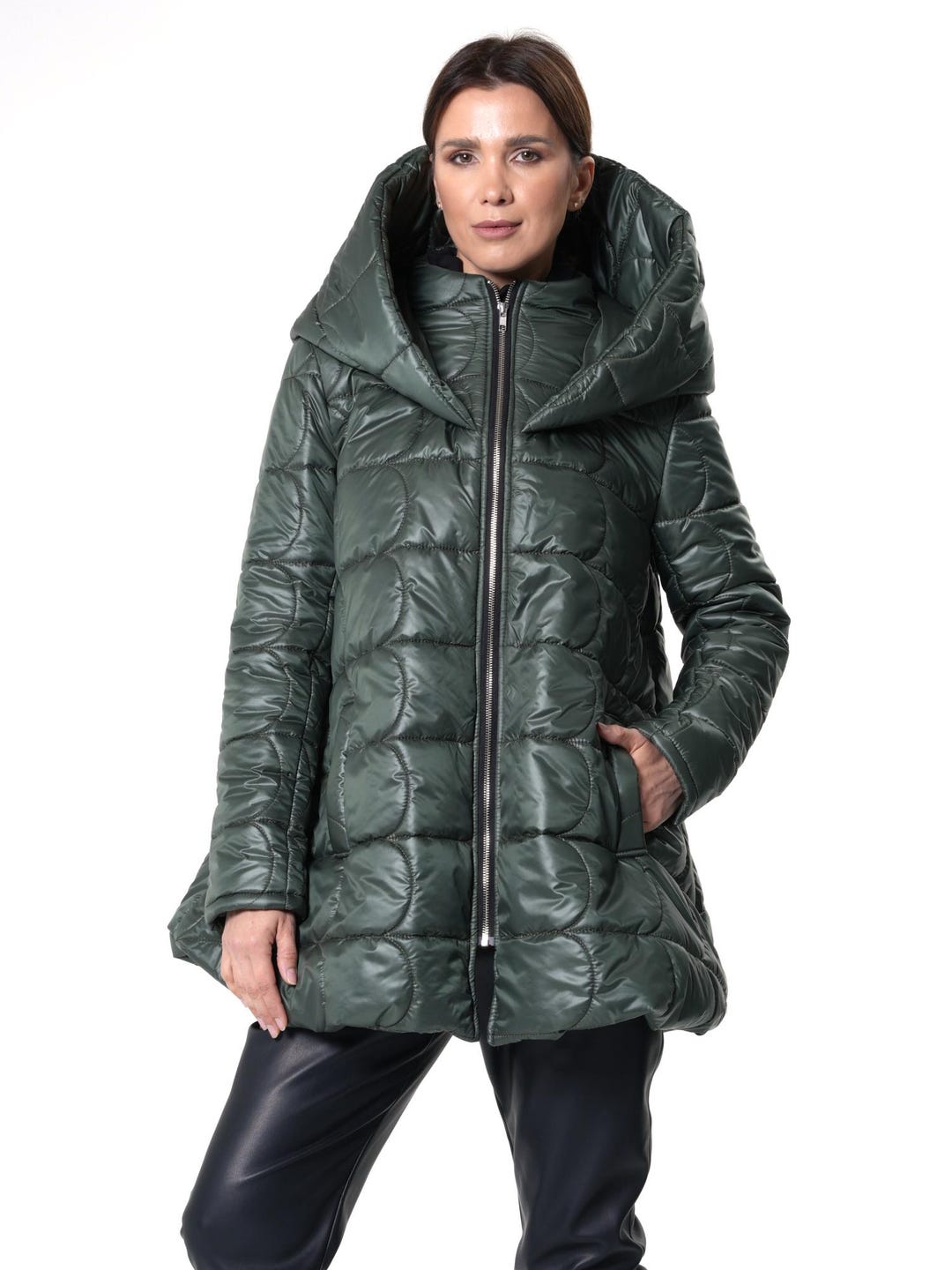Green Quilted Puffer Coat With Hood: A-line Winter Jacket - Etsy