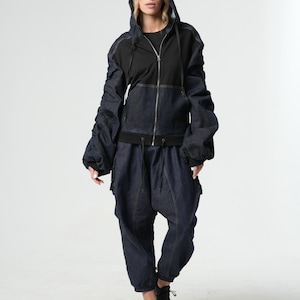 Denim Hooded Jacket/ Gathered Jacket / Custom Denim Jacket /gathered ...