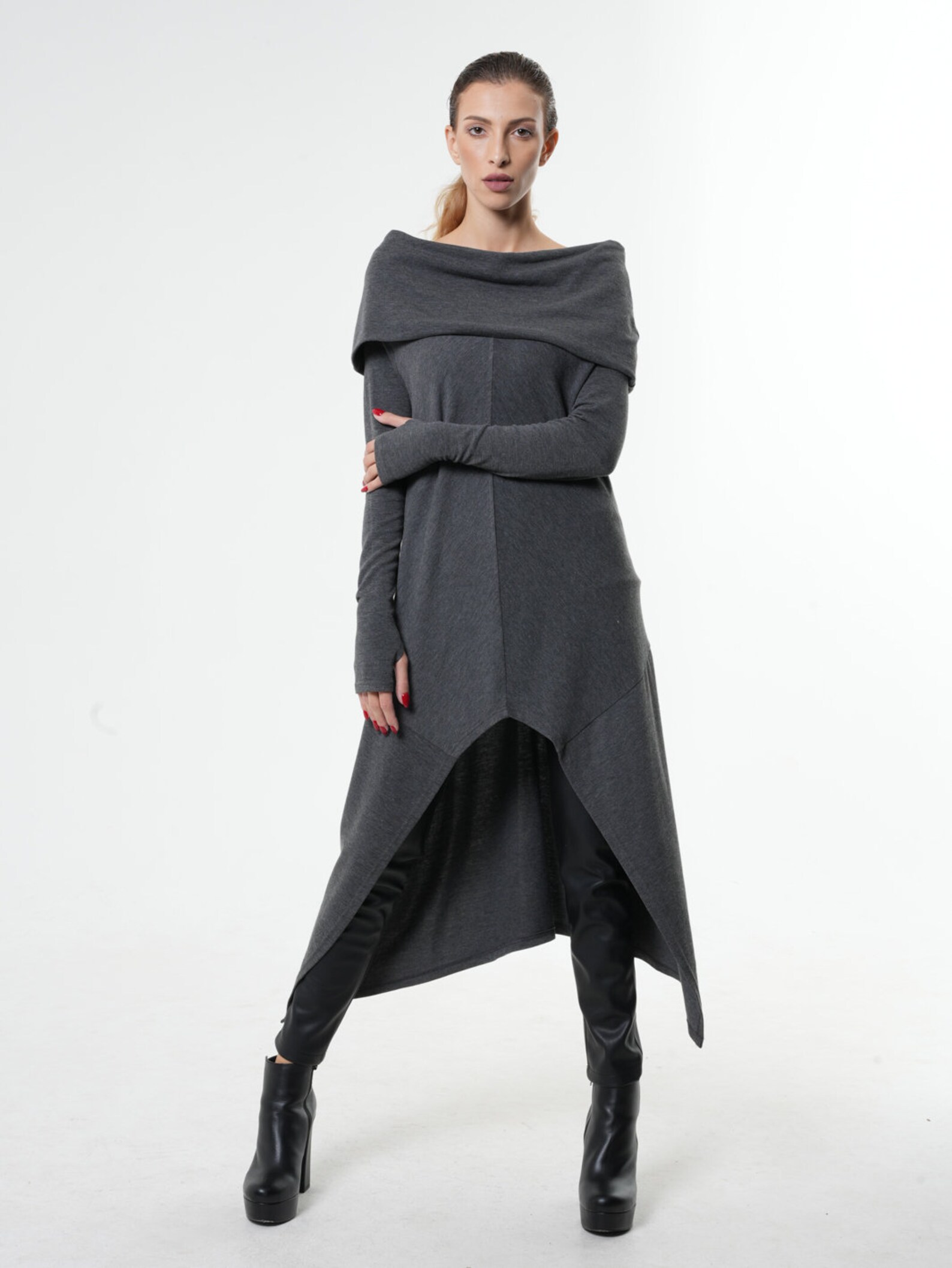 Dark Grey Loose Tunic/extravagant Casual Top/comfortable Tunic Dress ...