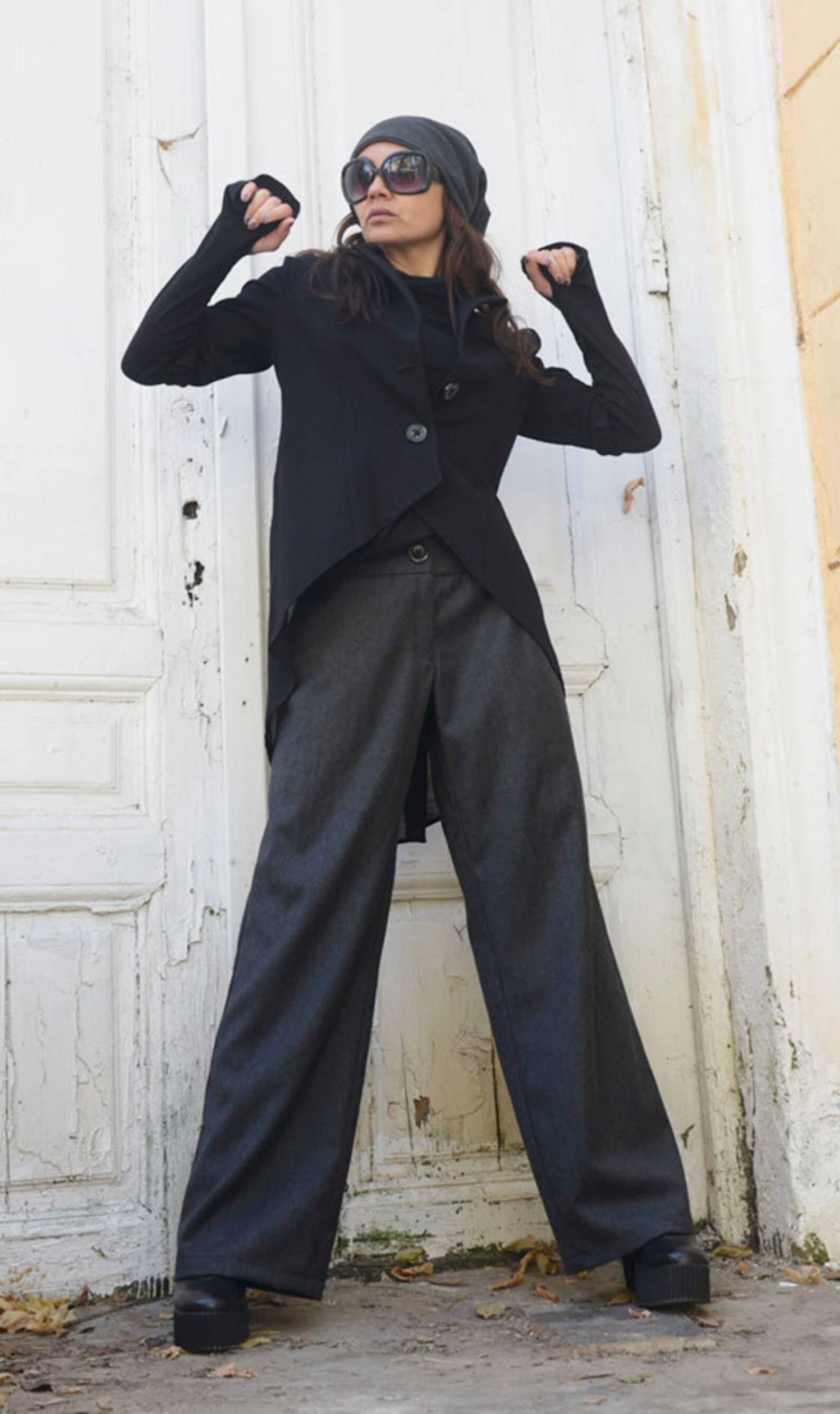 Wide Leg Grey Pants/long Maxi Pants/office Long - Etsy