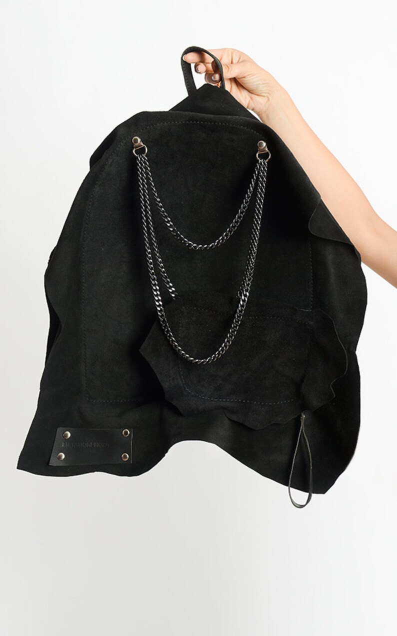 Black Suede Backpack/extravagant Genuine Leather Handbag/oversize Black ...