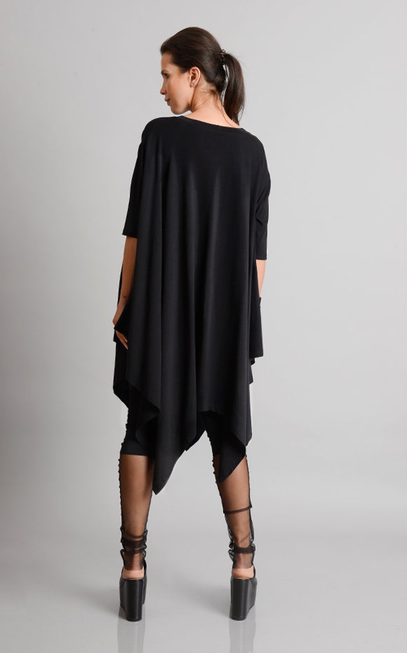 Black Maxi Tunic Asymmetric Loose Top Casual Everyday Etsy