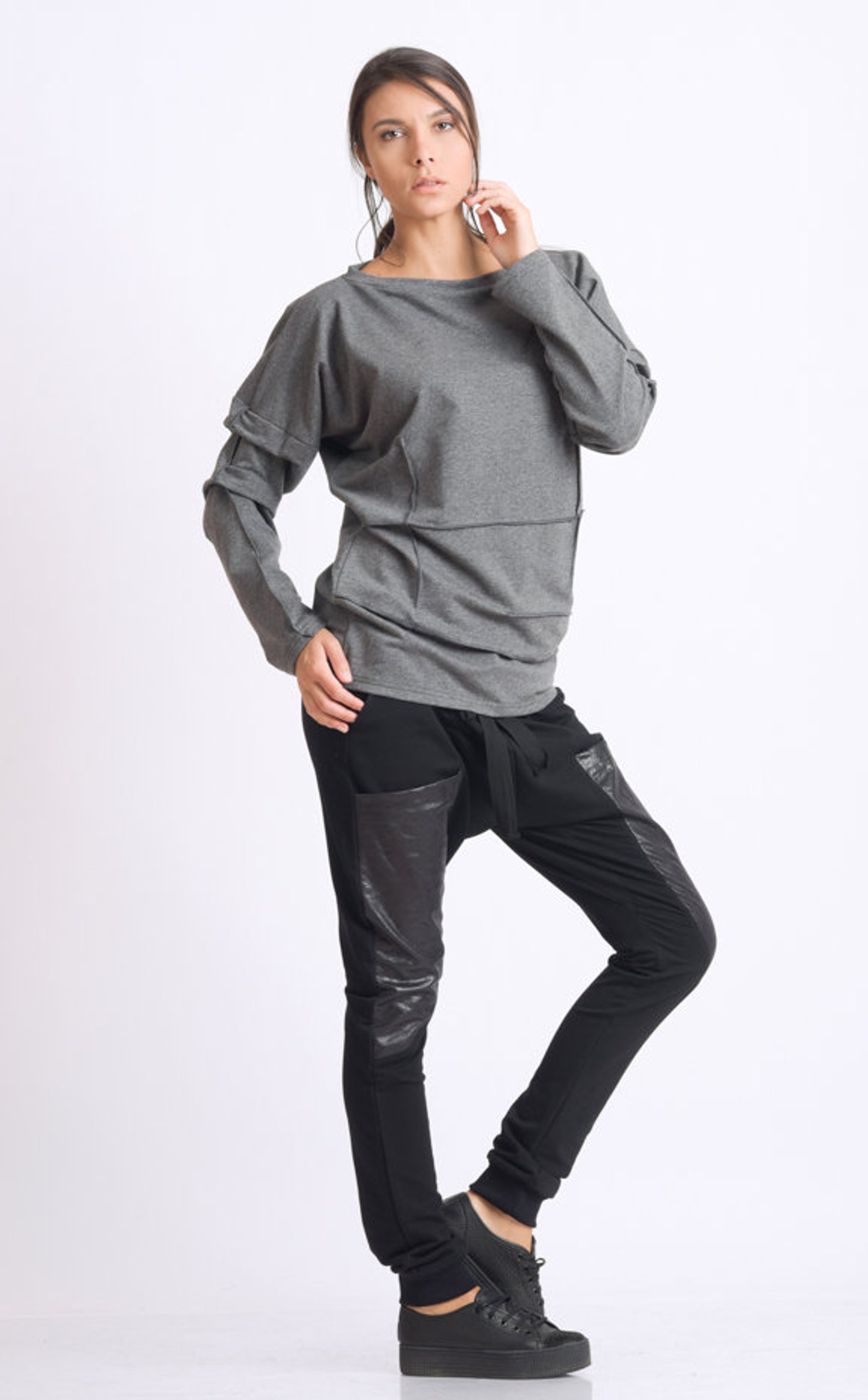 Grey Loose Tunic/extravagant Tunic Top/long Sleeve Grey Blouse/oversize ...