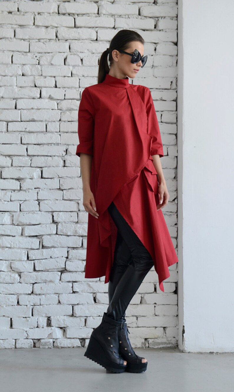 Red Cotton Shirt / Asymmetric Plus Size Tunic / Oversize - Etsy Canada