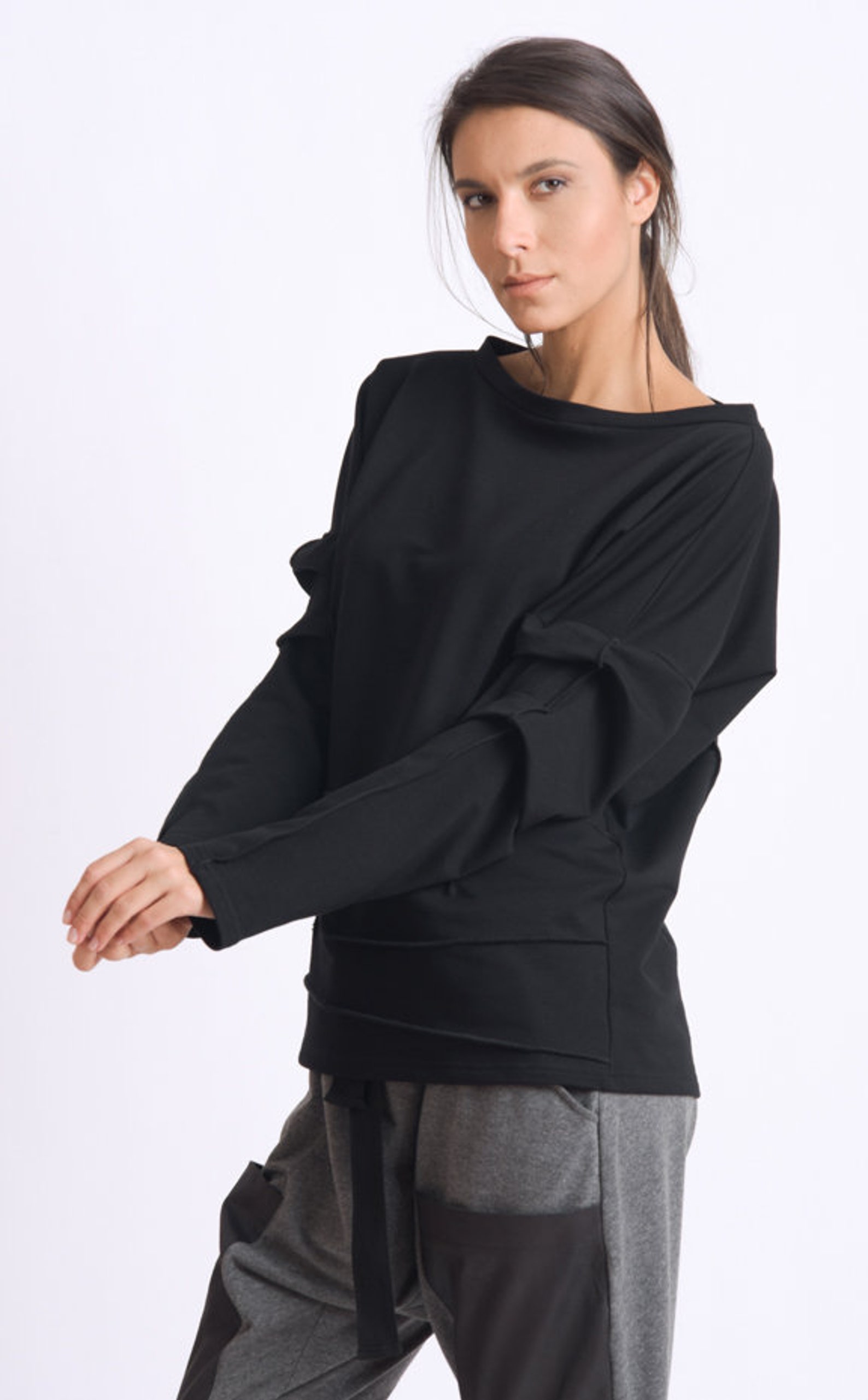 Black Tunic Top/loose Maxi Tunic/plus Size Clothing/black Casual Shirt ...