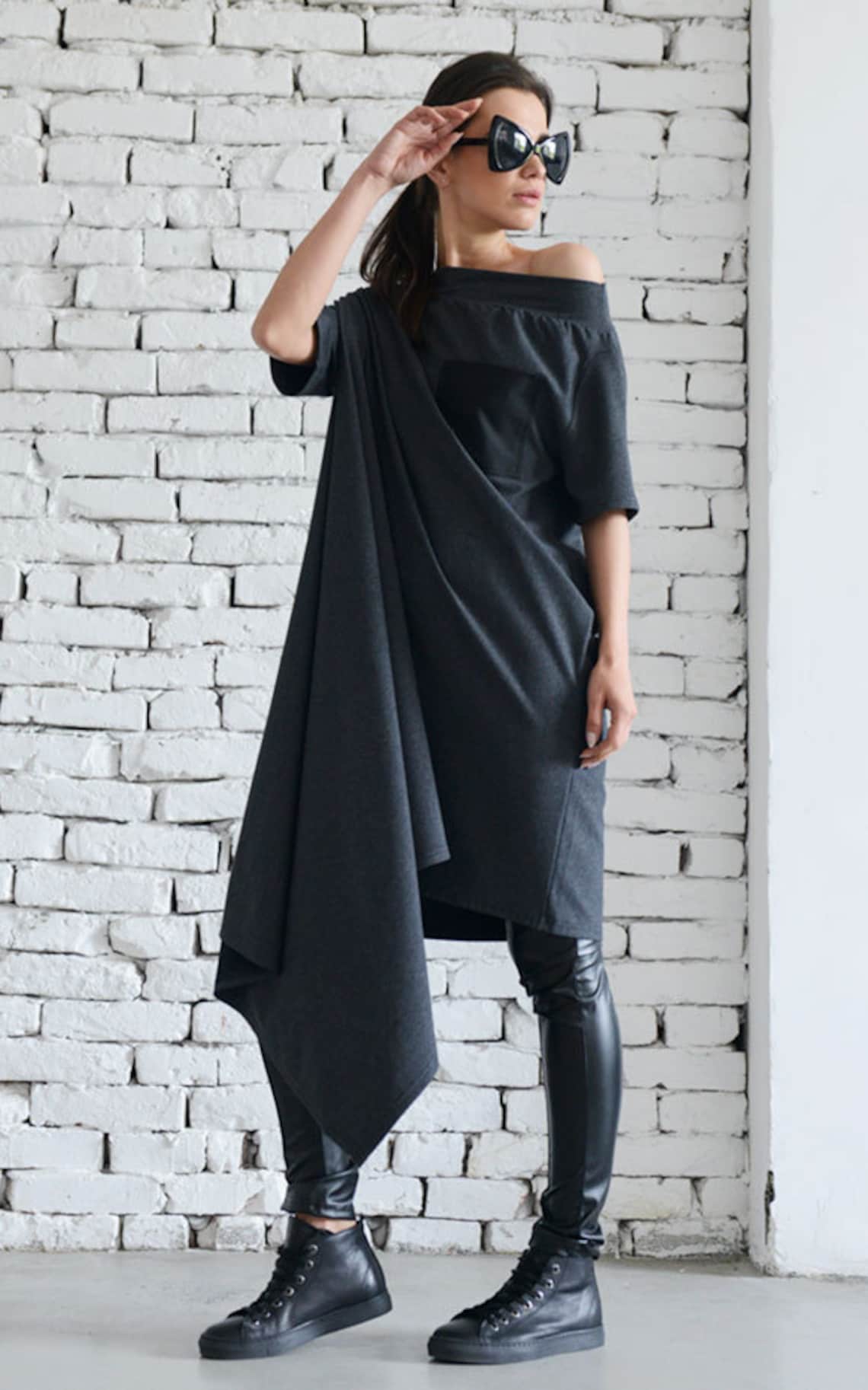 Oversize Grey Maxi Dress/extravagant Asymmetric Tunic/plus Size Kaftan ...