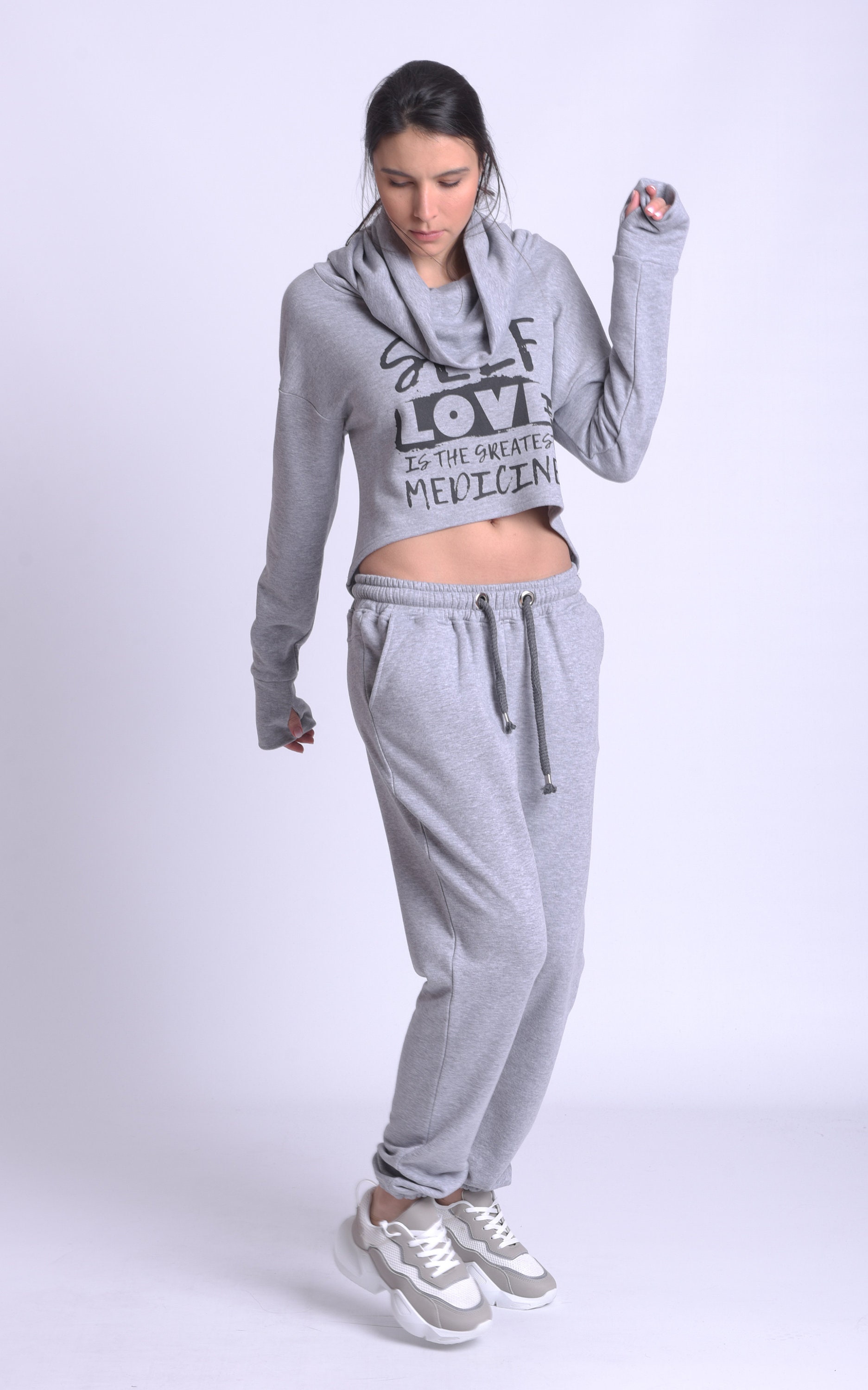 Neu Graue Jogginghose Und Crop Top Set Moderner Lockerer Etsy